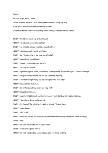 Script for drama that features a maths calculation | Teaching Resources
