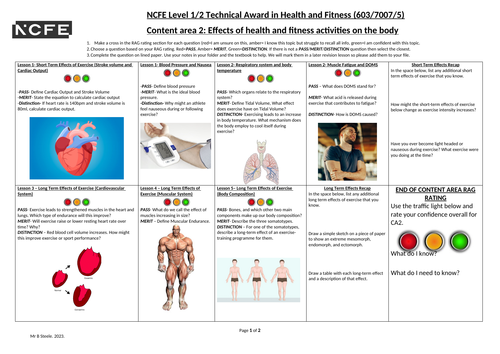 NCFE Health and Fitness (603/7007/5) CA2 Revision Mat | Teaching Resources