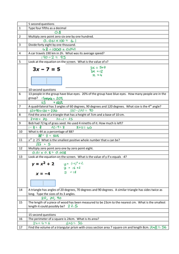 GL Revision - Maths - Year 9 | Teaching Resources