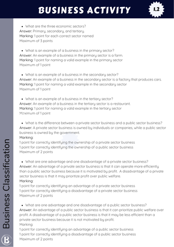 IGCSE BUSINESS Unit 1.2 Business Classification | Teaching Resources