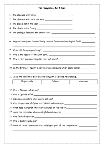 The Ferryman, Act One - Jez Butterworth | Teaching Resources