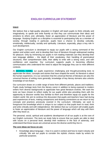 Curriculum intent statement | Teaching Resources