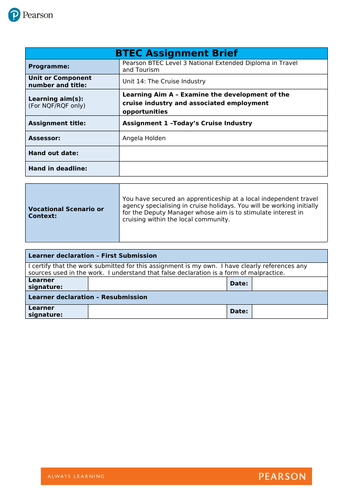 BTEC Level 3 - Unit 14: The Cruise Industry | Teaching Resources