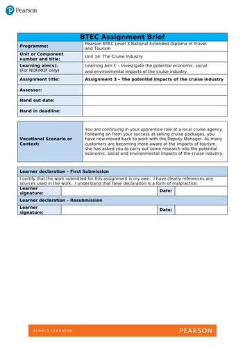 Btec Level 3 Unit 14 The Cruise Industry Teaching Resources