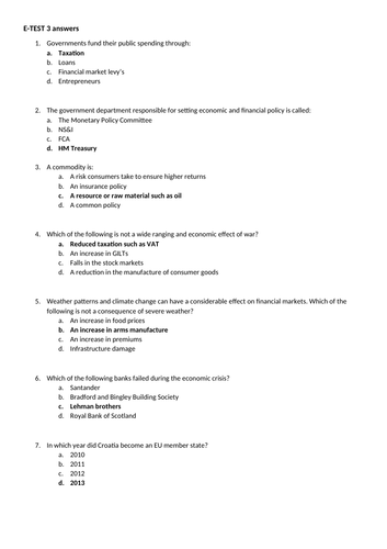 LIBF E-test Unit 3 test 3 with answers | Teaching Resources