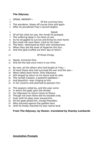 Year 9 Poetry - Homer's The Odyssey and the muses | Teaching Resources
