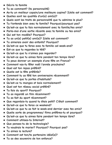 Gcse French Theme 1 Model Answers Speaking Writing Teaching Resources