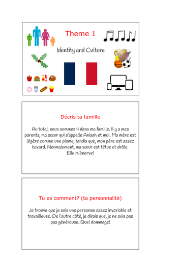 GCSE French Theme 1 Model Answers Speaking Writing | Teaching Resources
