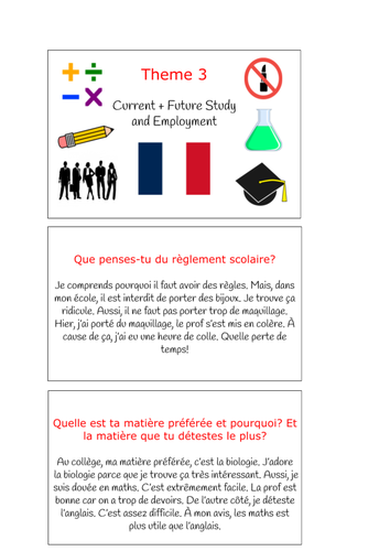 GCSE French Theme 3 Model Answers Speaking Writing | Teaching Resources