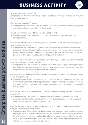 IGCSE BUSINESS Unit 1.3 Enterprise, business growth and size | Teaching ...