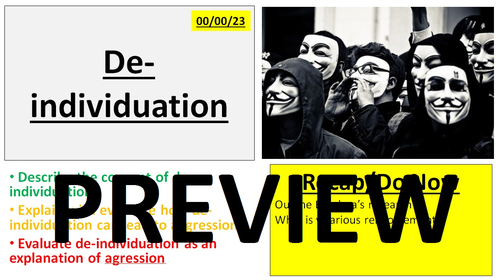 Deindividuation - AQA A Level Psychology (Aggression) | Teaching Resources