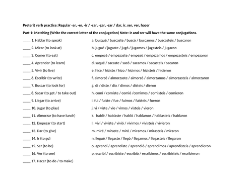 Preterit practice regular, spelling change, irregular verbs | Teaching ...