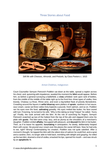 Short Story Study: Three Funny Stories about Food | Teaching Resources