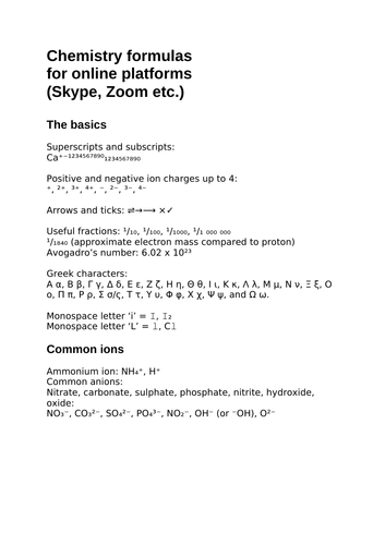 GCSE chemistry formulas and equations for Zoom and Skype online tuition ...