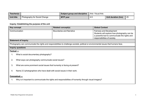 MYP 4/5 Photography Complete Unit Planner and Rubric | Teaching Resources