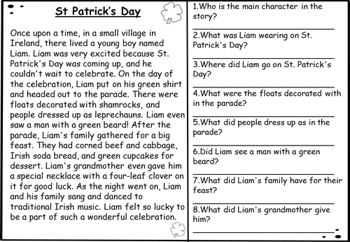 St Patrick's Day Reading Comprehensions - Fiction and Non-Fiction for ...
