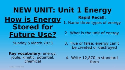 Physics - Energy Stores and Transfers | Teaching Resources
