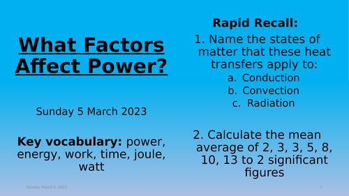 Physics - Power | Teaching Resources