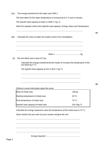 Physics - Specific Heat Capacity | Teaching Resources