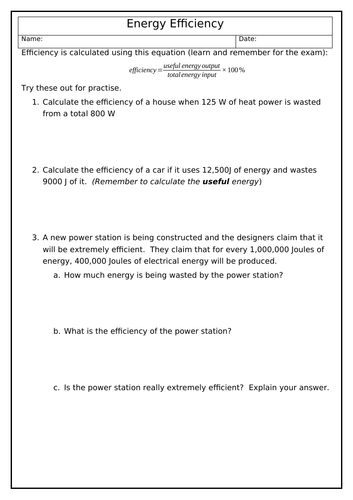 Physics - Energy Efficiency | Teaching Resources