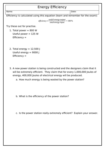 Physics - Energy Efficiency | Teaching Resources