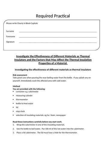 Physics - Energy Transfers Required Practical | Teaching Resources