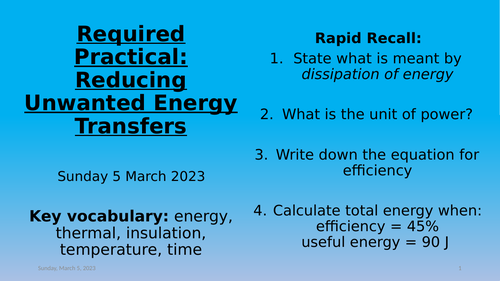 Physics - Energy Transfers Required Practical | Teaching Resources