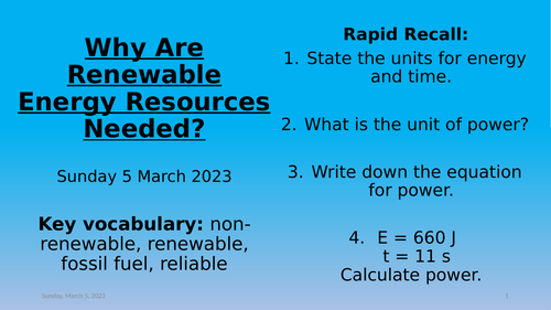 Physics - Energy Resources | Teaching Resources