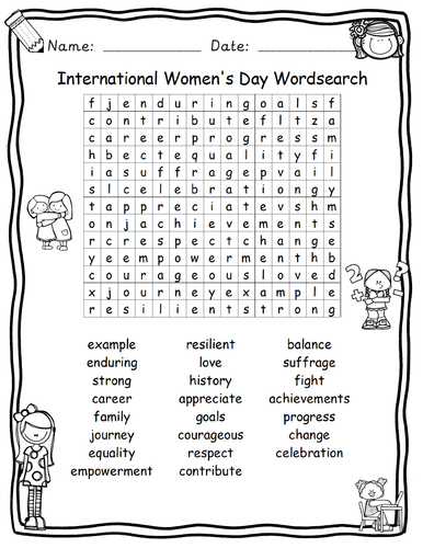 Colour-in International Women's Day word search with answers | Teaching ...