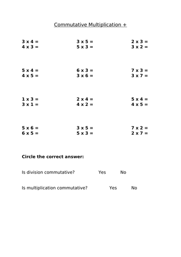Commutative Multiplication Differentiated Worksheet | Teaching Resources