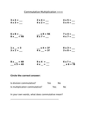 Commutative Multiplication Differentiated Worksheet | Teaching Resources