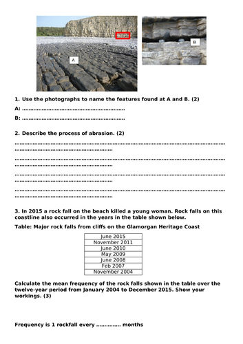 WJEC GCSE Theme 1: L9: Coastal Landscapes – Formative Assessment ...