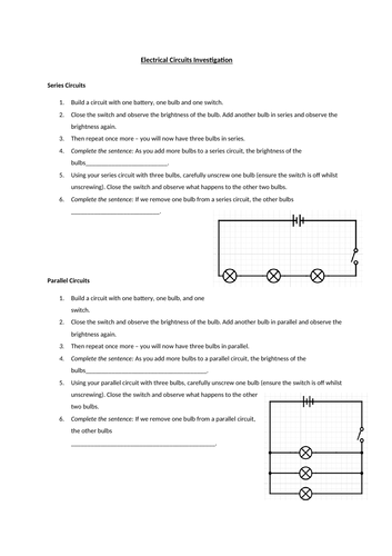 KS3 electrical circuits series and parallel investigation | Teaching ... KS3 electrical circuits series and parallel investigation | Teaching ...