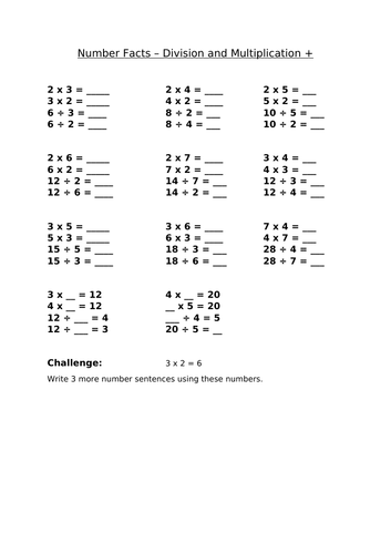 Number Facts and Families Worksheet | Teaching Resources