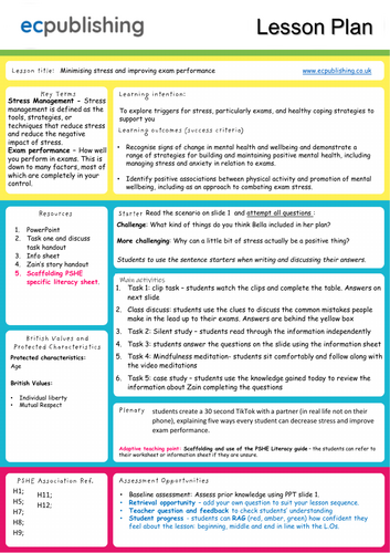 Stress Management + Exam Stress PSHE | Teaching Resources