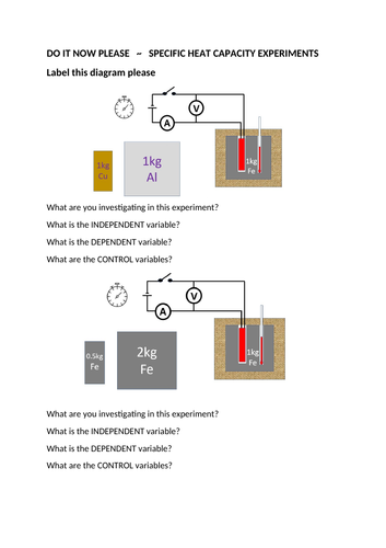 SPECIFIC HEAT CAPACITY EXPERIMENT ~ Do it now ~ starter ~ GCSE SCI ...