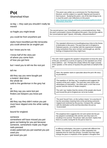 Pot - Shamshad Khan - Annotation/Analysis | Teaching Resources