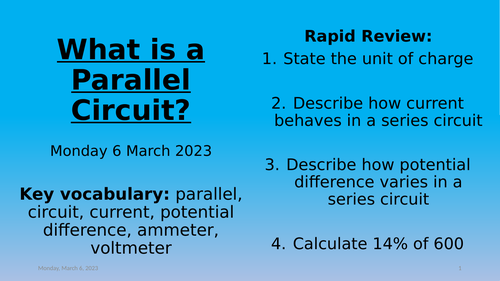 Physics - Parallel Circuits | Teaching Resources