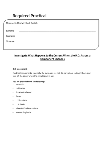 Physics - IV Characteristics Required Practical | Teaching Resources