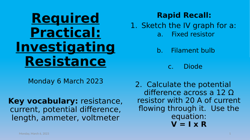 Physics - Resistance of a Wire Required Practical | Teaching Resources