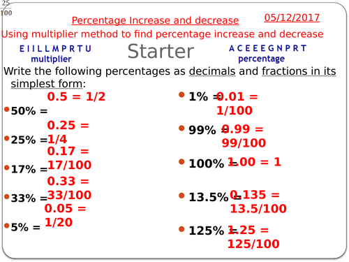 Percentage Multiplier | Teaching Resources