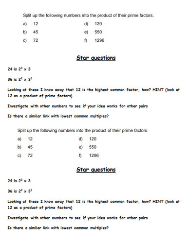 Prime Factors | Teaching Resources