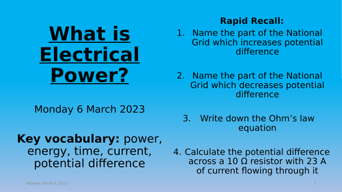 Physics - Electrical Power | Teaching Resources