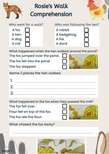 KS1 Reading Comprehension Questions - Rosie's Walk | Teaching Resources