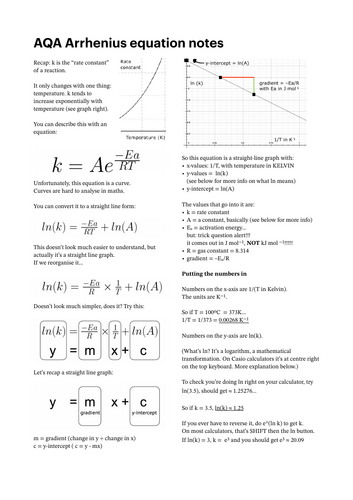 AQA Arrhenius equation revision notes, A-level chemistry | Teaching ...