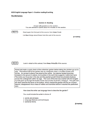 AQA GCSE English Lang Paper 1 The Silk Factory J.Allnatt Creative ...