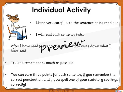 Sentence Dictation 1 - Year 5 | Teaching Resources