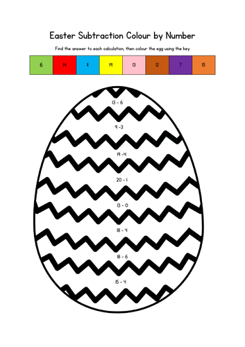 Easter Egg Subtraction Colour-by-Number Worksheet for Primary 4 & 5 ...