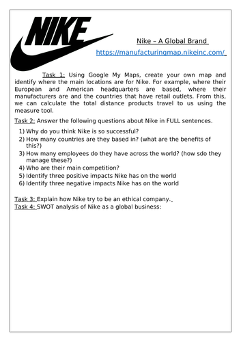 Globalisation - Nike | Teaching Resources