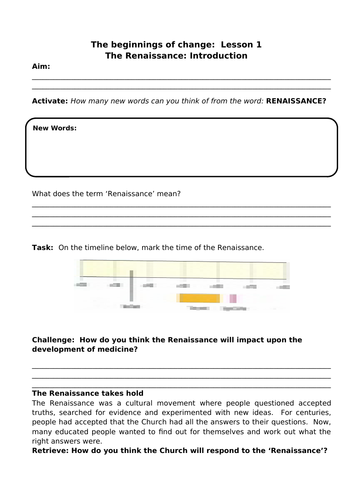 AQA HEALTH AND THE PEOPLE LESSON 10 THE RENAISSANCE | Teaching Resources